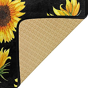 Sunflower Kitchen Rug, Carpet for Bedroom 39" x 20", Standing mat- Black, Running Carpet, Suitable for Outdoor, Washable, Bathroom, Living Room