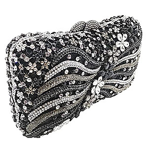 Boutique De FGG Women Crystal Clutch Evening Bags Wedding Party Rhinestones Handbags Ladies Gala Dinner Purses (Black&Grey)