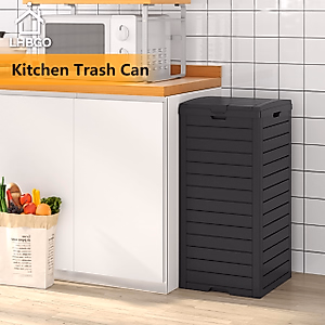 LHBGO Outdoor Trash Can, 31 Gallon Garbage Can with Tiered Lid and Drip Tray, Waterproof Resin Outside Trash Bin for Patio, Backyard, Deck