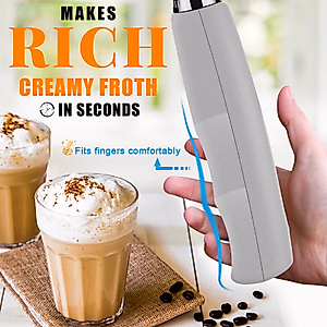 YUSWKO Rechargeable Milk Frother Handheld with 3 Heads, Silver Coffee Electric Whisk Drink Foam Mixer, Mini Hand Stirrer with 3 Speeds Adjustable for Latte, Cappuccino, Hot Chocolate, Egg