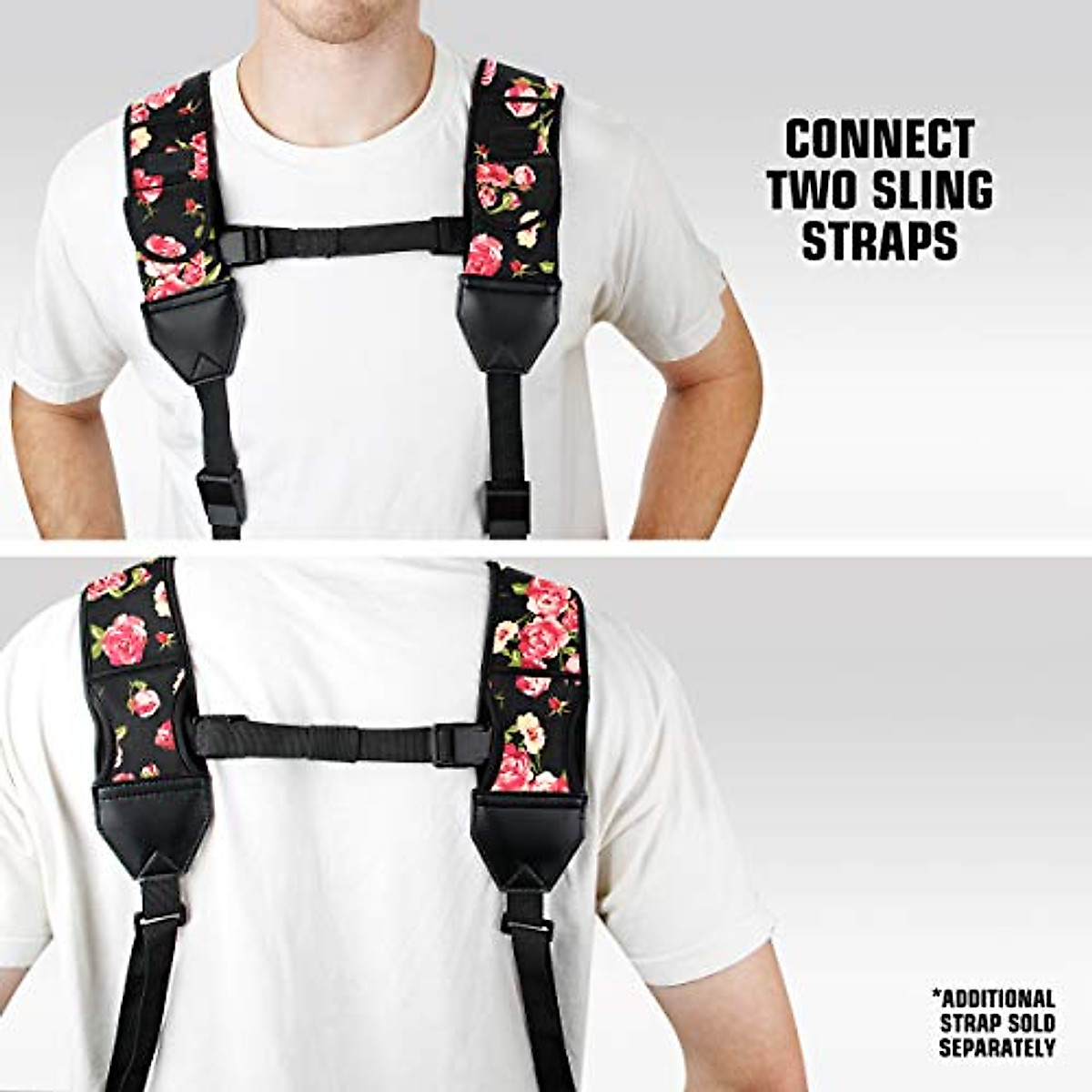 USA GEAR Camera Sling Shoulder Strap with Adjustable Neoprene, Safety Tether, Accessory Pocket, Quick Release Buckle - Compatible with Canon, Nikon, Sony and More DSLR and Mirrorless Cameras (Floral)