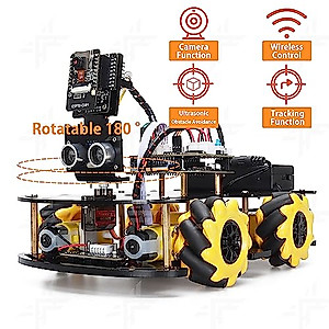 DIGISHUO UNO R3 Project Smart Robot Car Kit with UNO R3,Mecanum wheel | Camera transmission image function | WIFI control function etc. Intelligent and Educational Toy Robotic Kit for Arduino Learner