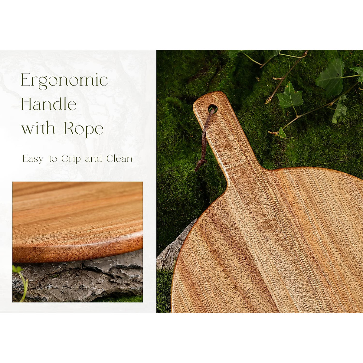 Luomal Wood Cutting Board with Handle, 16x8.2inch Acacia Wooden Serving Board for Kitchen, Cheese Charcuterie Board for Meat, Bread, Vegetables & Fruits (Gift Box Included)