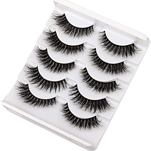 Newcally Cat Eye Mink Eyelashes Nautral Fluffy False Eyelashes 5D Volume Fake Eyelashes 5 Pairs Pack Full Crossed Short Eye Lashes Handmade Reusable Soft Multipack