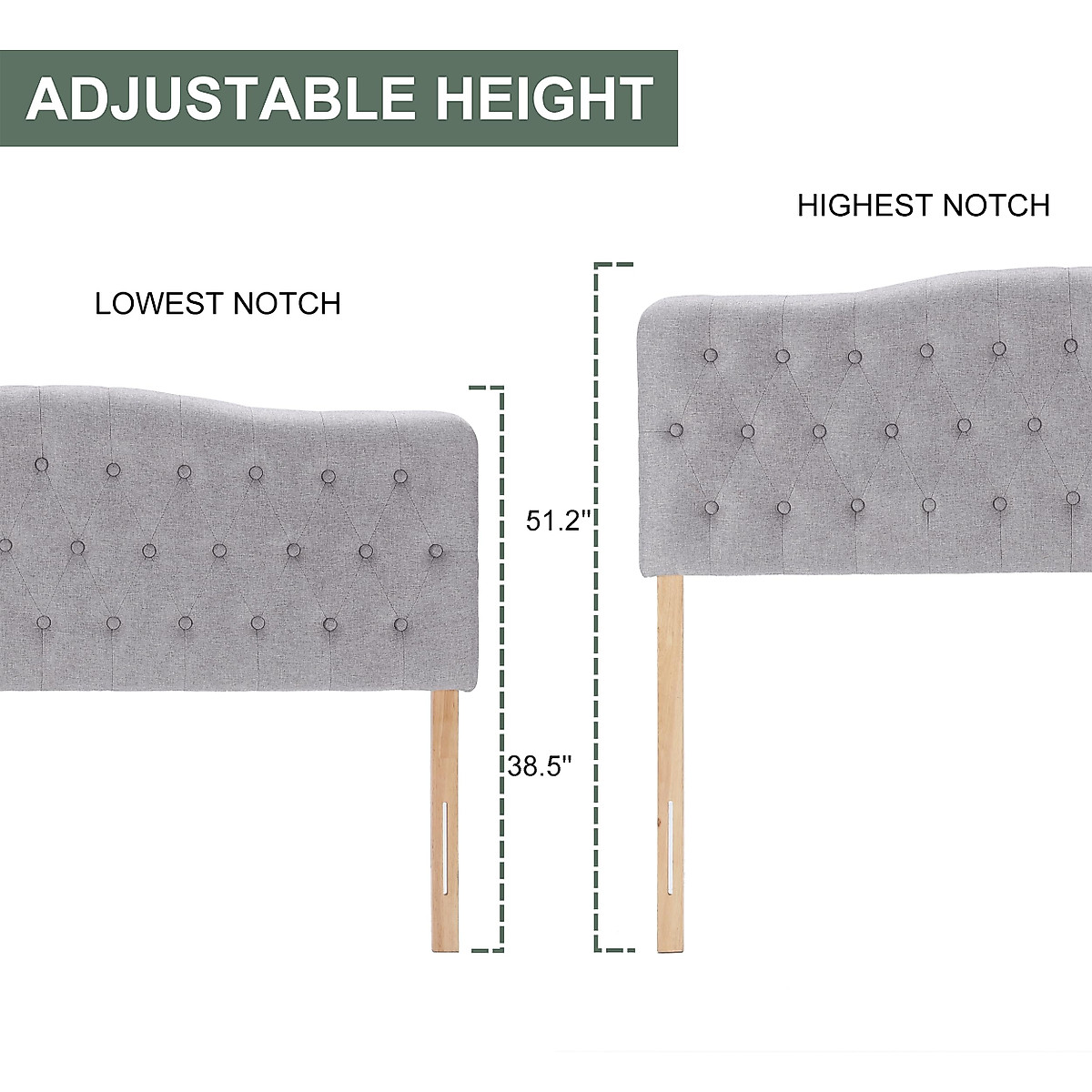 Iroomy Upholstered Queen Headboard, Button Diamond Tufted Headboard with Adjustable Height and Solid Wood Leg, Linen Fabric Padded Headboard for Queen Size Bed, Mordern Head Board, Grey