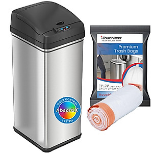 iTouchless 13 Gallon Automatic Trash Can with 10 Trash Bags, Stainless Steel, Big Lid Opening Touchless Sensor Kitchen Garbage Bin