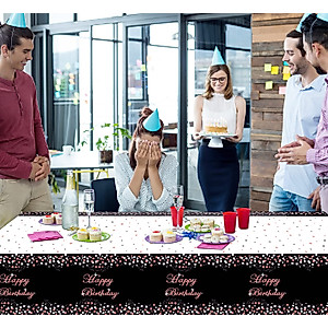 3 Pack Black and Rose Gold Tablecloth Party Decorations - Plastic Disposable Birthday Tablecloth, Black and Rose Gold Confetti Rectangle Table Cover, Table Cloths 51"x86" for Birthday Party Supplies