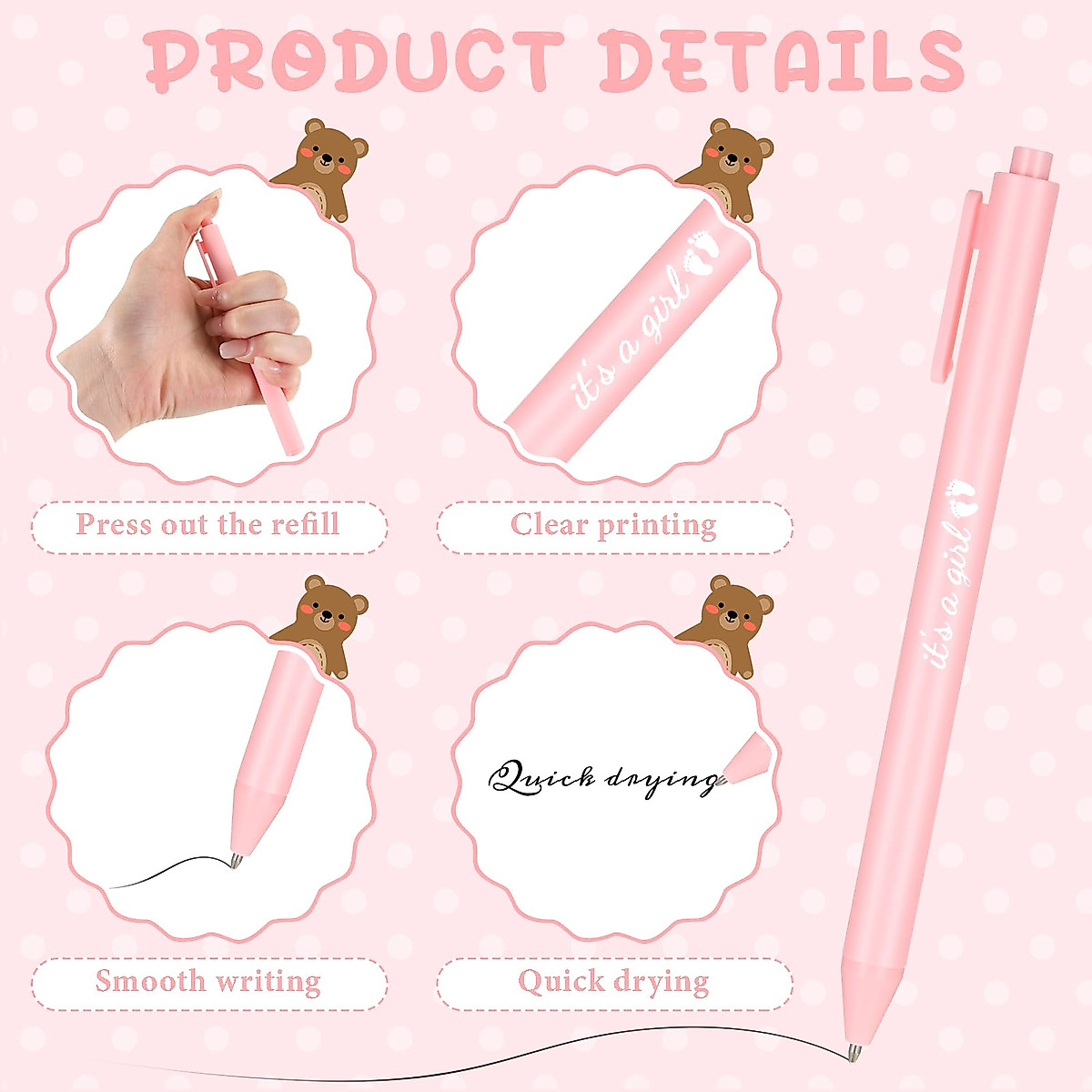 Ctosree 250 Pcs Baby Shower Favors Includes Baby Shower Ballpoint Pens Angel Keychains Organza Bags Thank You Cards for Guest Gifts Baby Shower Gender Reveal Party (Pink,It's a Girl)
