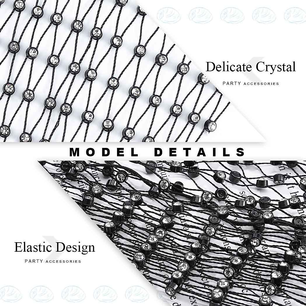 Jeweky Rhinstone Mesh Head Cover Black Rave Festival Headwear Body Accessories for Women