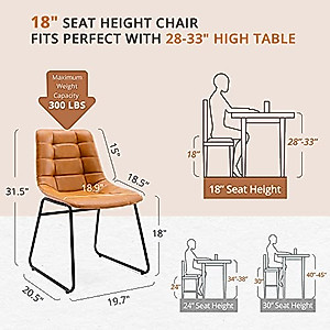LUE BONA Indoor/Outdoor Faux Tufted Leather Dining Chairs, Urban Armless Upholstered Checkered Pattern Leather and Metal Legs, for Kitchen Island, Restaurant, Coffee Shop, 18" Set of 4, Whiskey Brown
