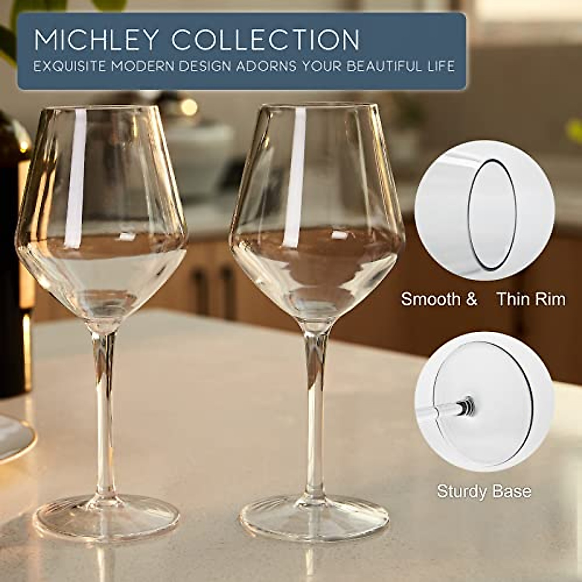 MICHLEY Unbreakable Stemmed Wine Glass 100% Tritan Plastic Dishwasher available Glassware 15 oz, Set of 4