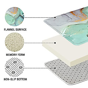 Gibelle 4 Pcs Bathroom Shower Curtain Set with Non-Slip Rugs, Toilet Lid Cover and Bath Mat, Green Marble Bathroom Decor Set with Shower Curtain and Rugs and Accessories