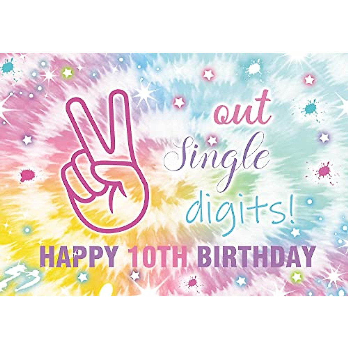 Hilioens 7×5ft Out Single Digits Happy 10th Birthday Backdrop Tie Dye Rainbow Girls Birthday I'm 10 Background for Photography Girls Tenth Birthday Party Banner Decorations
