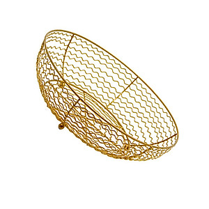 Zerodeko Decorative Storage Baskets Iron Fruit Basket Vegetable Bowl Holder Dish Washing Storage Basket Decorative Bread Snack Stand Tray Organizer for Room Kitchen Cabinet Pantry S Golden