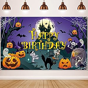Happy Birthday Halloween Backdrop Halloween Birthday Party Decoration Pumpkin Ghost Spooky Castle Background Photography Halloween Party Photo Booth Banner Large Birthday Party Supplies Decorations