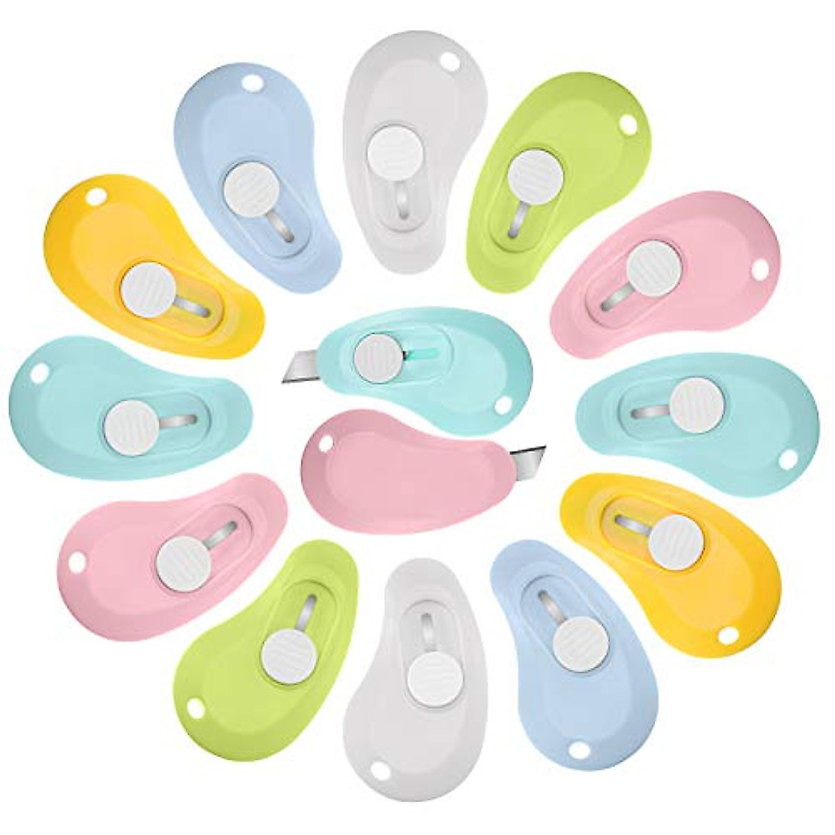 12 Pieces Mini Retractable Utility Knife Box Cutter Letter Opener Pocket Knives Colorful Mini Slides Open for Letter Small Box Opening Paper Cutting DIY Crafts