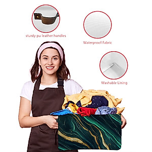 Marble Emerald Green Cube Storage Organizer Bins with Handles, 15x11x9.5 Inch Collapsible Canvas Cloth Fabric Storage Basket, Modern Abstract Gold Art Books Kids' Toys Bin Boxes for Shelves, Closet