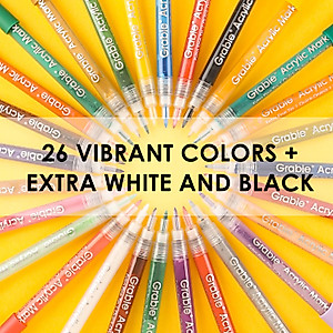 Grabie Acrylic Paint Pens - 28 Color Extra Fine Tip Markers for Painting Various Surfaces - Premium Art Supply Set