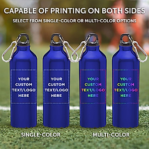 DISCOUNT PROMOS Custom Aluminum Water Bottles with Carabiner 24 oz. Set of 10, Personalized Bulk Pack - Perfect for Gym, Hiking, Camping, Running, Mountain Bike, Outdoor Sports - Met Blue