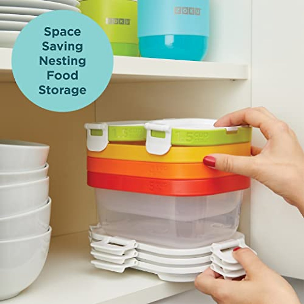 ZOKU - Nested Food Storage Containers with Freezer Pack, Leak Proof with Airtight Lids, for Sandwiches, Lunches, Leftovers and more, Easy to Clean, Reusable, BPA Free (Neat Stack) (11 Piece)