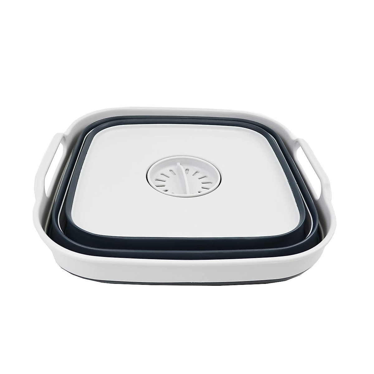 SAMMART 10L (2.64 Gallon) Collapsible Dishpan with Draining Plug - Foldable Washing Basin - Portable Dish Washing Tub - Space Saving Kitchen Storage Tray (Grey/Slate Grey)