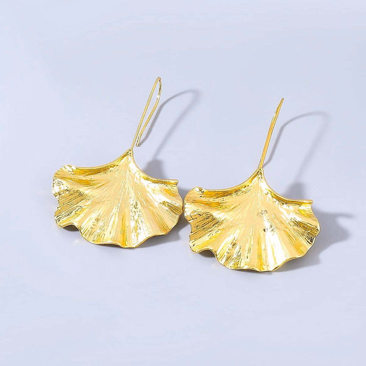 Gingko Leaf Earrings, Gold Gingko Leaf Statement Dangle Earrings For Women, Bohemian Tree Leaf Earrings, Fan-shaped Stud Earrings Gingko Leaf Boho Jewelry, Zinc, no