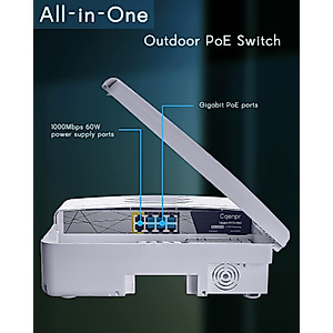 Cqenpr Indoor/Outdoor Waterproof Movable AI PoE Switch, IEEE 802.3af/at/bt, AI Watchdog, PoE++ BT Port 60W Output, Unmanaged.… (Outdoor 8 Port)