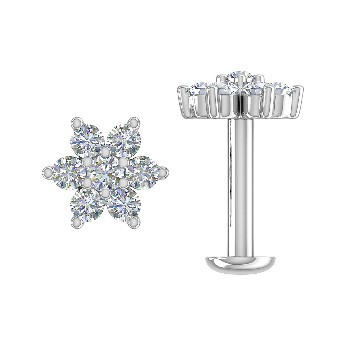 0.15 Carat 7-Stone Cluster Diamond Nose Pin Stud in 18K White Gold