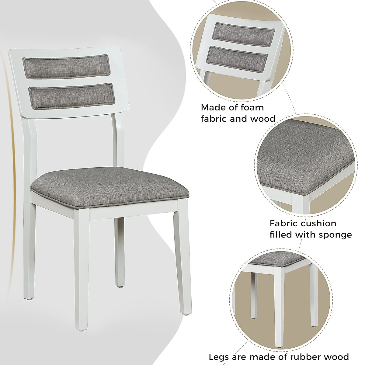 Harper & Bright Designs 6 Piece Dining Table Set with Bench, Rectangle Dining Table with 4 Upholstered Chairs & a Bench, Wood Kitchen Dining Room Furniture (White+Gray)