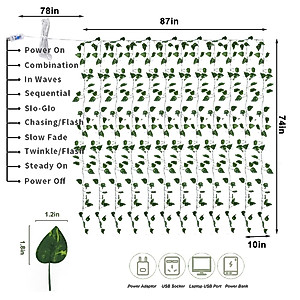 Opvande Lightd 12 Pcs Fake Ivy Vines Curtain String Light 240 LED, 8 Mode & Timer Green Hanging Fake Plant for Bedroom Wall Hanging Garden Home Room Jungle Party Indoor Outdoor