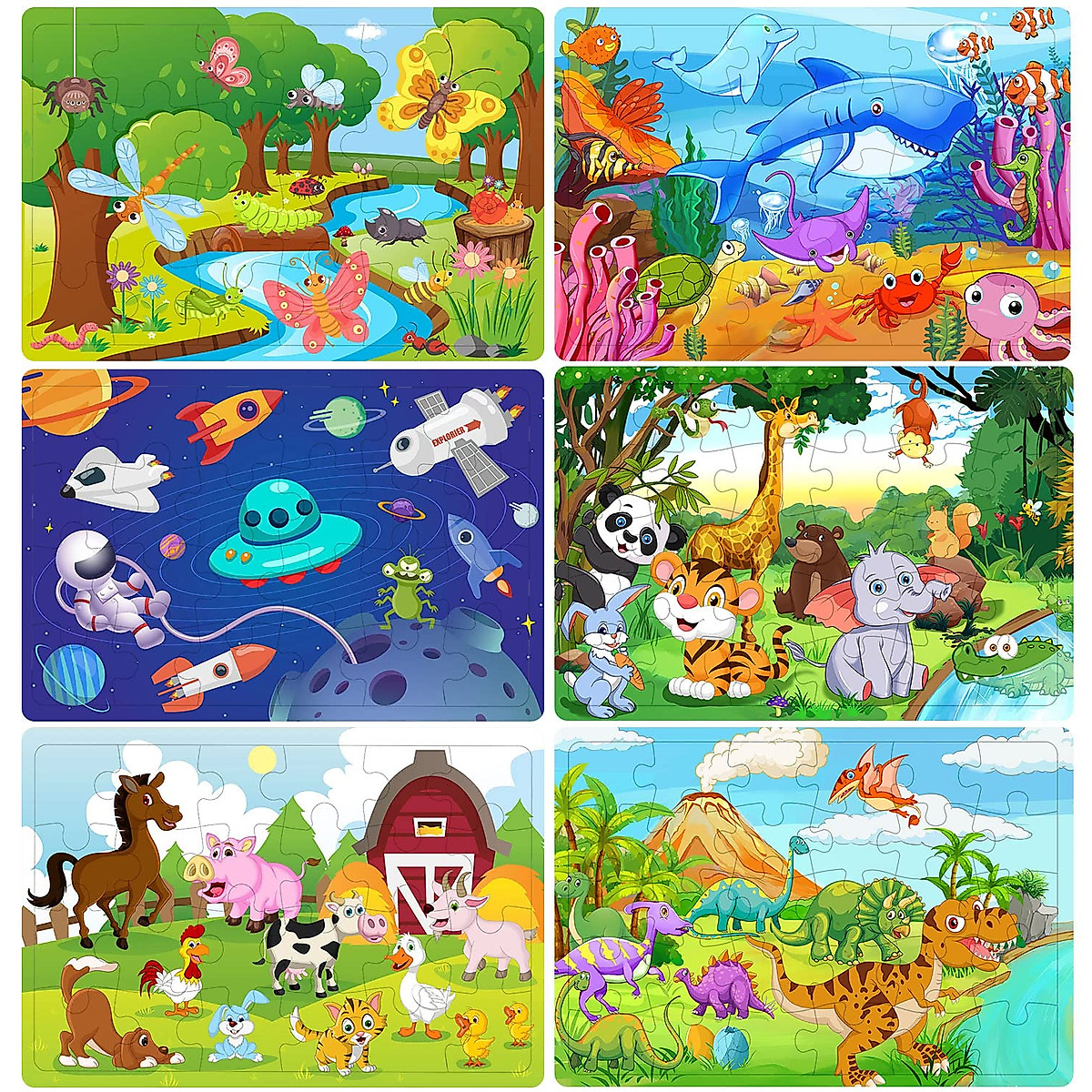 Puzzles for Kids Ages 3-5, Wooden Jigsaw Puzzles 24-30 Pieces for Toddler Children Learning Educational Puzzles 3 4 5 6 Year Toys for Boys and Girls (6 Puzzles)