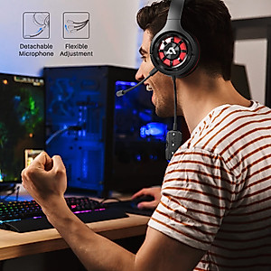 1Mii Ankbit USB Gaming Headset for PC Laptop PS4/PS5 w/Virtual 7.1 Stereo 3D Surround Sound, 50mm Drivers USB Gaming Headphones Detachable Mic, RGB LED Light, Volume Control PC Gaming Headset -EG03