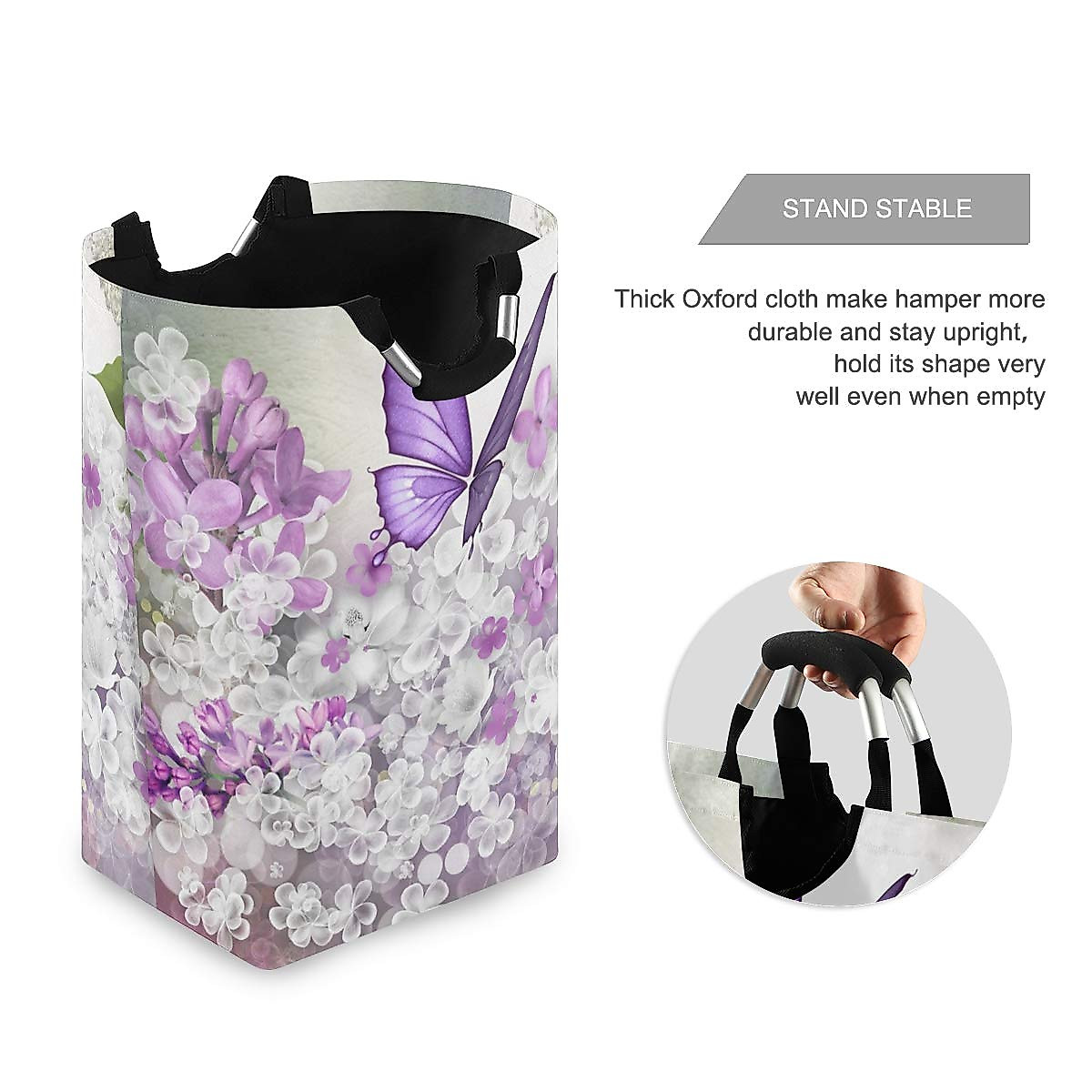 senya Butterflies Flowers Purple Large Storage Basket Collapsible Organizer Bin Laundry Hamper for Nursery Clothes Toys