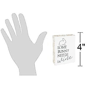 Collins Painting 'Some Bunny Needs Wine' Funny Spring/Easter Block Sign, White, Grey, Brown