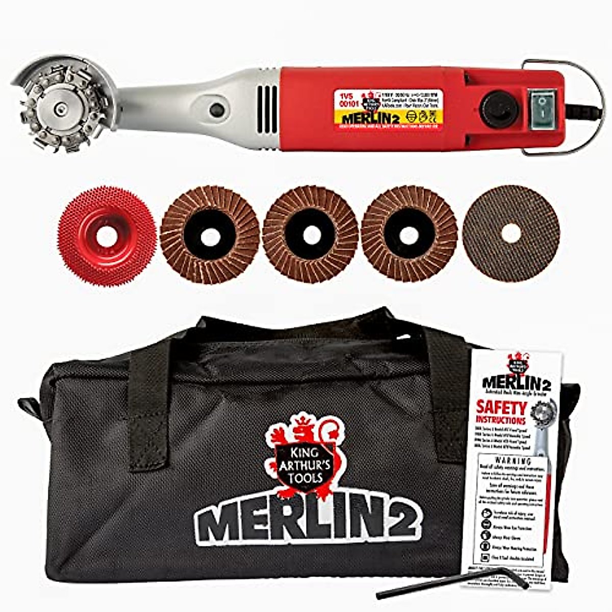 King Arthur's Tools Universal Carving Set, MERLIN2 Handheld Variable Speed Mini Angle Grinder Power Tool with 6 Accessories – For Woodworking, Cutting, Sanding, Grinding, Carving, Engraving # 10005