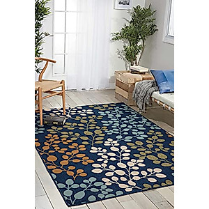 Nourison Caribbean Contemporary Navy 2'6" x 4' Area -Rug, Easy -Cleaning, Non Shedding, Bed Room, Living Room, Dining Room, Kitchen (2x4)