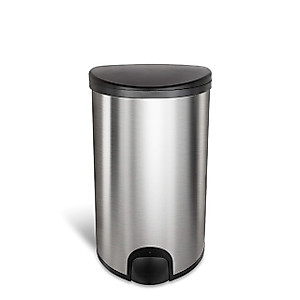 NINESTARS TTT-50-19 Automatic Tap Sensor Trash Can, 13 Gal 50L, Stainless Steel Base (D Shape, Black Lid)