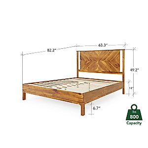 Bme Vivian 14 Inch Deluxe Bed Frame with Headboard, Rustic & Scandinavian Style with Solid Acacia Wood, No Box Spring Needed, 12 Strong Wood Slat Support, Easy Assembly, Queen, Rustic Golden Brown
