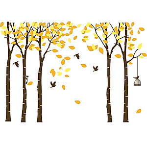 264 X 180cm Large Jungle Tree Wall Decals Cartoon Big Family Forest Tree Wall Stickers DIY Removable Green Leaves Fly Birds Wall Murals Decor for Kid Bedroom Nursery Living Room Office Home Decoration