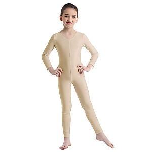 winying Girls Boys Spandex Crew Neck Full Body Unitard Gymnastics Leotard Catsuit Nude 8-10