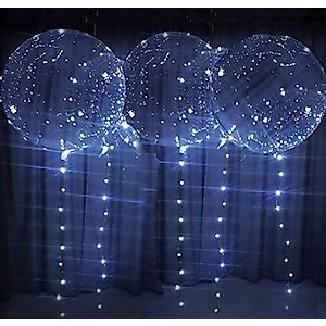 LED Light up Bobo Party Balloons kit 12 Pack-Clear 22 inchs white with Cell Batteries Included Great with Helium or air (cold white, 12 pack)