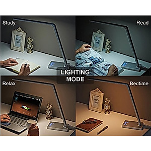 Phive Dimmable LED Desk Lamp with Fast Charging USB Port, Touch Control, 8-Level Dimmer / 4 Lighting Modes, Aluminum Body, Eye-Care LED, Table Lamp for Bedroom/Reading/Study (Silver)