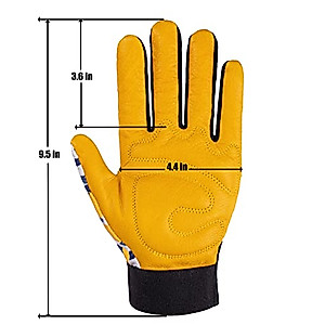 LUXGIFT Breathable Cowhide Leather Gardening Gloves for Yard Work, Outdoor, Construction, Motorcycle | Thorn Proof | Adjustable Wrist | Knuckles Protection | Lemon