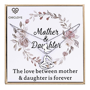CHICLOVE Mother Daughter Jewelry Sets for Two, Cutout Heart Necklaces, 2 Sterling Silver Necklaces (C - mom and daughter jewelry)