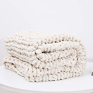 ZUIBESCHOS Chunky Knit Blanket Warm Chenille Yarn Throw Blanket 40x60 Inch Cozy Throw Yarn Blanket for Bed Home Decor Machine Washable Beige