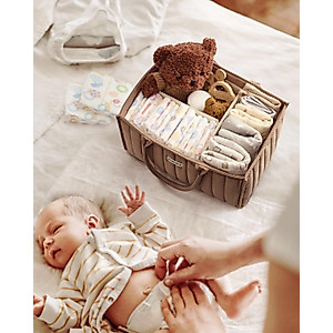 Blissful Diary Baby Diaper Caddy Organizer, Stylish Storage Basket for Newborn Essentials and Diaper Station, Gift for Baby Shower and Registry Must-Have, Mocha Brown