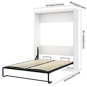 Pemberly Row Puq Easy-Lift Dual Piston Queen Size Murphy Wall Bed in White