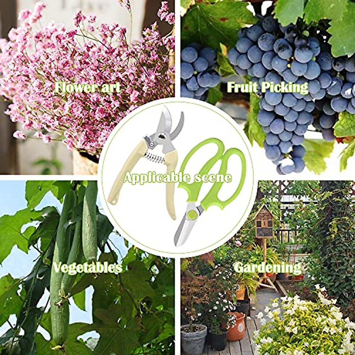 Sunnyac Garden Pruning Shears Scissors, 2 Pack Gardening Tools Hand Pruners, Floral Secateurs, Tree Trimmer, Clippers for Cutting Flowers and Plants, Trimming Branches, Bonsai, Fruits Picking (Color1)