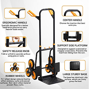 Stair Climbing Cart and Dolly,Heavy Duty Hand Truck 440 Lbs Capacity with Telescoping Handle and 6 Rubber Wheels for Shopping,Moving,Family,Office Use