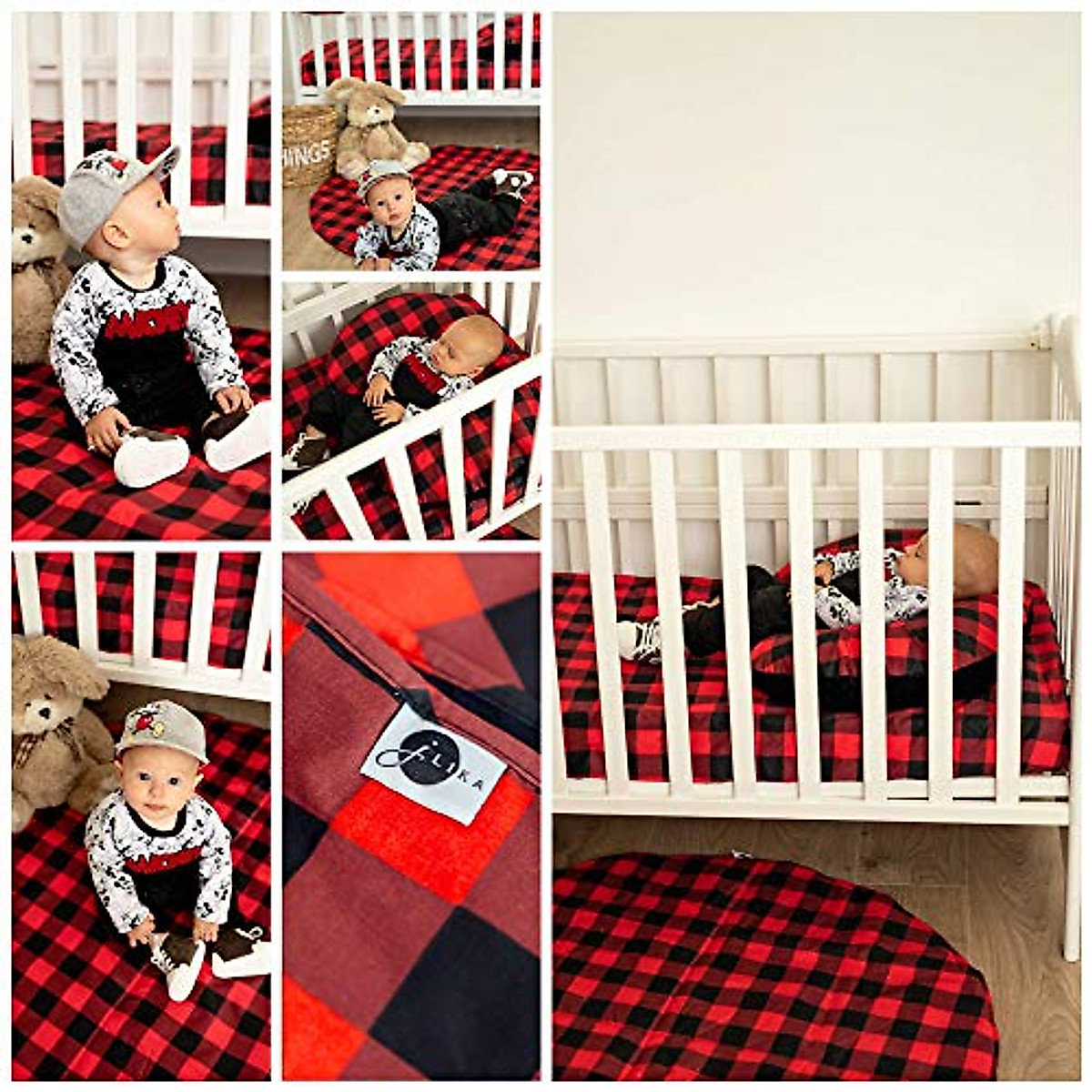 Crib Sheets for boy Girl - 100% Cotton Fitted Crib Sheet Set - Perfect for Baby Boys, Fits Standard Toddler Mattress (Buffalo Plaid)